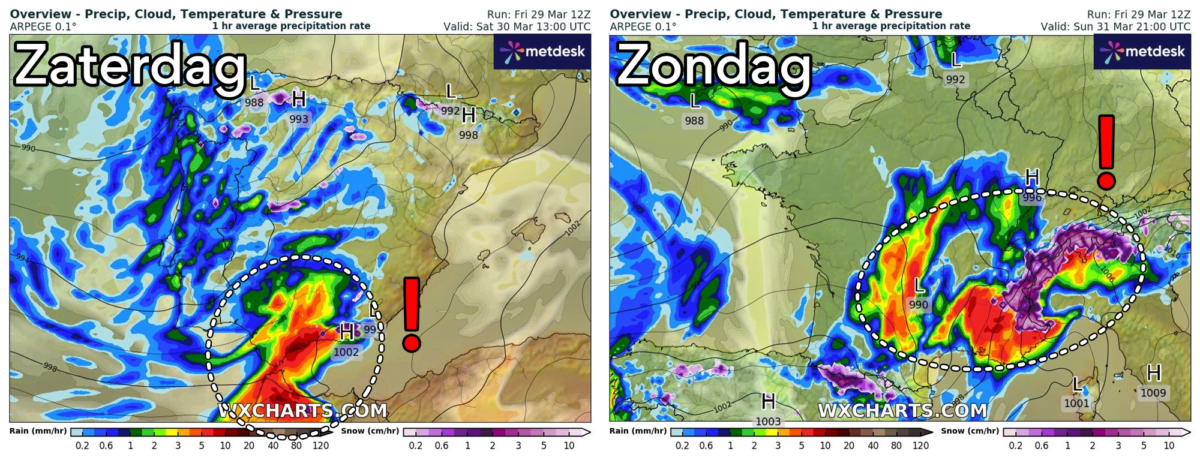 Forse buien in Zuidwest-Europa, maar niet overal - NoodweerBenelux