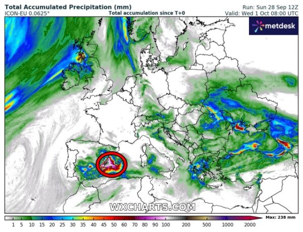 Opnieuw veel neerslag voor het oosten van Spanje. Vrees voor ...