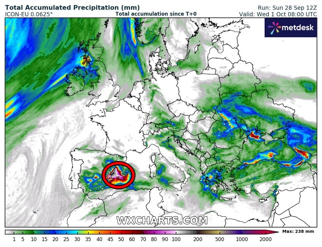 Opnieuw veel neerslag voor het oosten van Spanje. Vrees voor ...